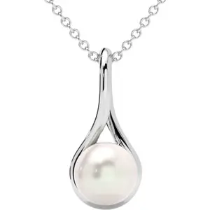BLISS DIAMOND 7mm Pearl Solitaire 14k Gold 18" Pendant Necklace - 14k White Gold