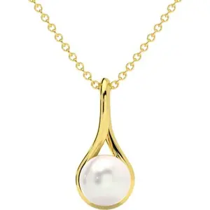 BLISS DIAMOND 7mm Pearl Solitaire 14k Gold 18" Pendant Necklace - 14k Yellow Gold