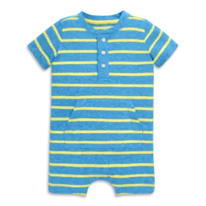 PRIMARY Baby Heathered Striped Henley Shortie - Cornflower Banana Stripe