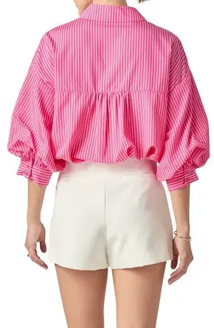 English Factory Striped Balloon Sleeve Shirt - Fuchsia
