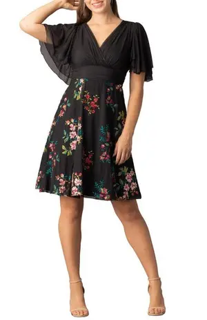 KIYONNA Lillian Embroidered Mesh Midi Cocktail Dress - Onyx