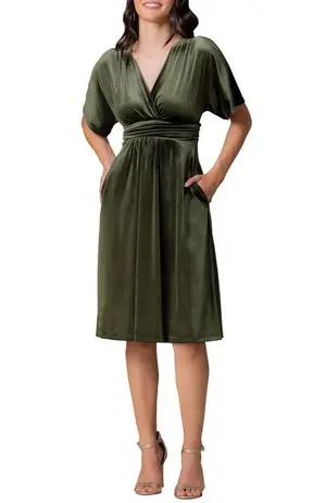 KIYONNA Angelic Velvet Midi Cocktail Dress - Olive