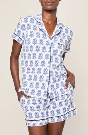 PETITE PLUME Print Pima Cotton Short Pajamas - Blue