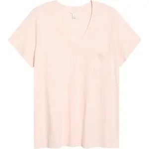 Caslon Short Sleeve Cotton & Modal V-neck Pocket T-shirt - Pink Fresco