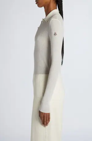 Moncler Long Sleeve Rib Polo Sweater