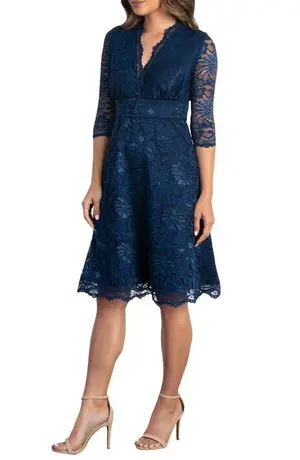 KIYONNA Lace Midi Dress - Navy Blue