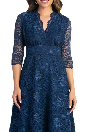 KIYONNA Lace Midi Dress - Navy Blue
