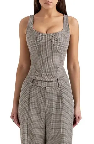 House Of Cb Selma Lace-up Corset Top - Brown Check