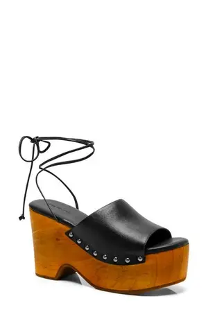 Free People Ankle Wrap Platform Sandal - Black Leather