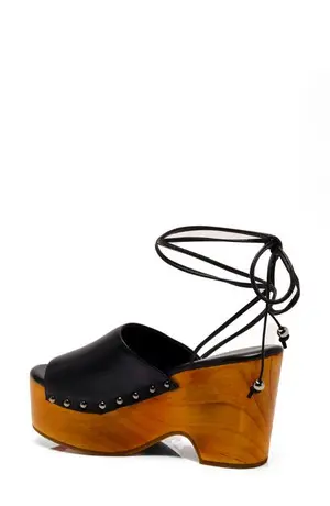 Free People Ankle Wrap Platform Sandal - Black Leather