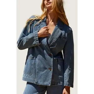 CRESCENT Double Breasted Denim Blazer Jacket - Denim Blue