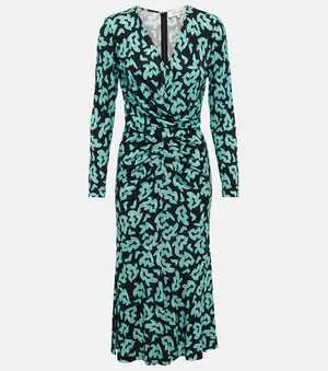 Diane Von Furstenberg Printed Ruched Midi Dress
