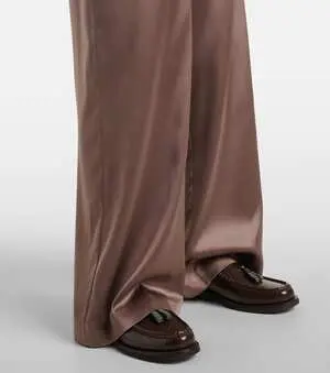 Brunello Cucinelli Silk-blend Wide-leg Pants - Brown