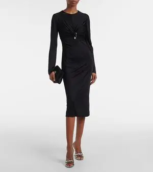 Versace Safety Pin Gathered Midi Dress - Black