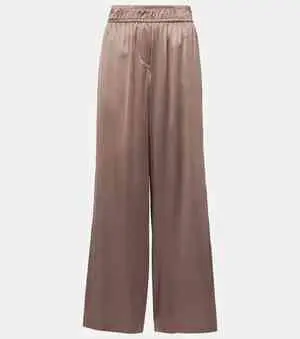 Brunello Cucinelli Silk-blend Wide-leg Pants - Brown