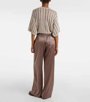 Brunello Cucinelli Silk-blend Wide-leg Pants - Brown
