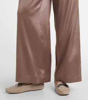 Brunello Cucinelli Silk-blend Wide-leg Pants - Brown