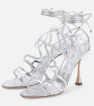 Manolo Blahnik Fawda 105 Metallic Leather Sandals - Silver