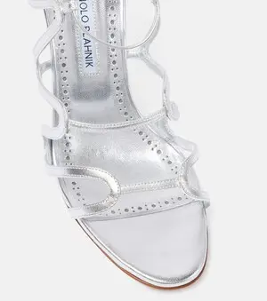Manolo Blahnik Fawda 105 Metallic Leather Sandals