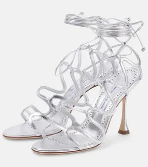 Manolo Blahnik Fawda 105 Metallic Leather Sandals