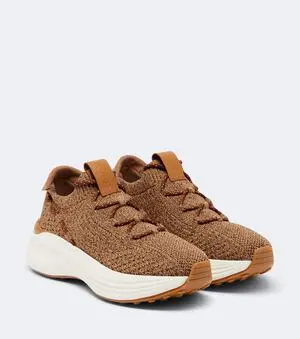 TOD'S Knitted Lace-up Sneakers - Brown