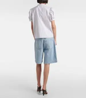 FRAME The Gathered Cotton-blend Top - Blue