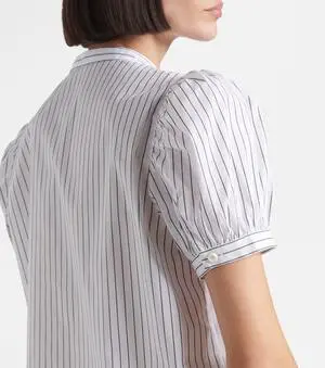 FRAME The Gathered Cotton-blend Top - Blue