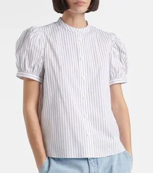 FRAME The Gathered Cotton-blend Top - Blue