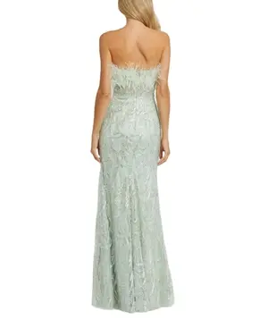 Mac Duggal Strapless Feather Bustier Gown With Embroidery