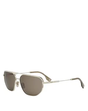 Fendi Travel Rectangular Metal Sunglasses, 61mm - Gold/brown