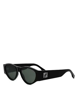 Fendi Ff Squared Oval Sunglasses - Black/green