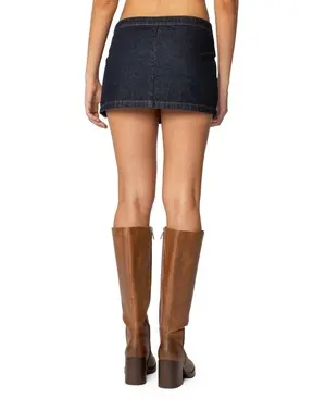EDIKTED Keira Buckled Denim Mini Skirt - Dark Blue