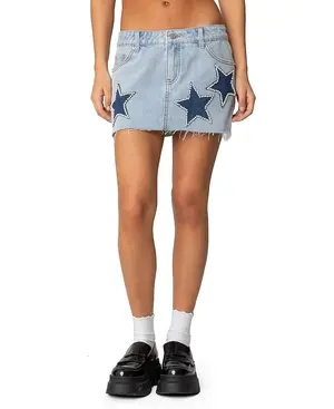 EDIKTED Denim Mini Skirt - Light Blue