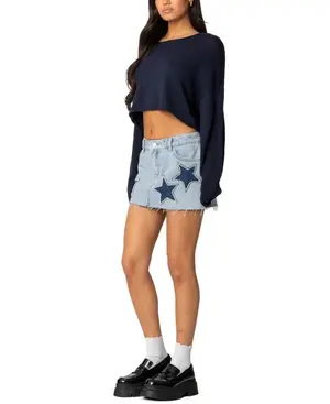 EDIKTED Denim Mini Skirt - Light Blue