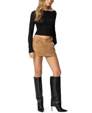 EDIKTED Isa Faux Suede Mini Skirt