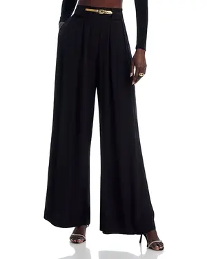 Aqua Pleated Wide Leg Pants - Black