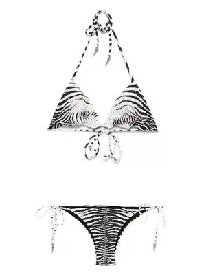Roberto Cavalli Zebra-print Halterneck Bikini - White