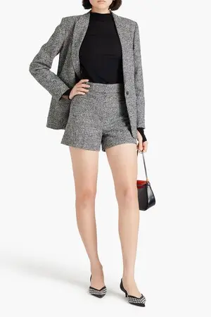 Sandro Houndstooth Wool-blend Tweed Shorts - Gray