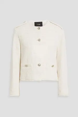 Maje Metallic Cotton-blend Tweed Jacket - Ivory