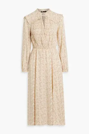 Maje Pintucked Floral-print Crepe Midi Dress