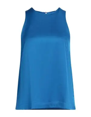 OTTOD'AME Sleeveless Boat Neck Top In Satin - Blue