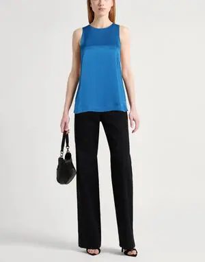 OTTOD'AME Sleeveless Boat Neck Top In Satin - Blue