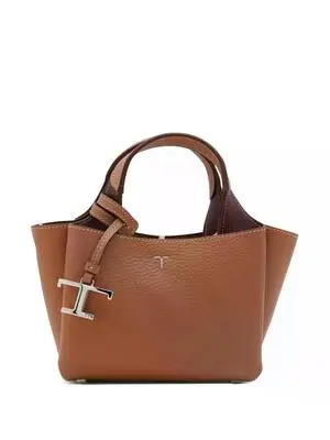 TOD'S Leather Tote Bag With Embossed Logo - Brown