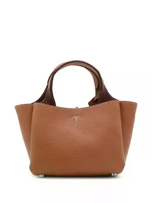 TOD'S Leather Tote Bag With Embossed Logo - Brown