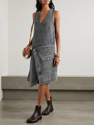JW Anderson Asymmetric Wrap-effect Denim Midi Dress - Gray