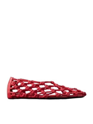 JIL SANDER Cutout Knotted Leather Ballet Flats - Red