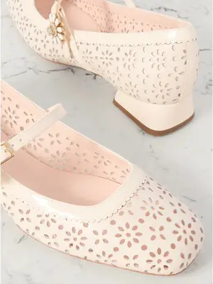 ROGER VIVIER Très Vivier Perforated Leather Mary Jane Pumps - White