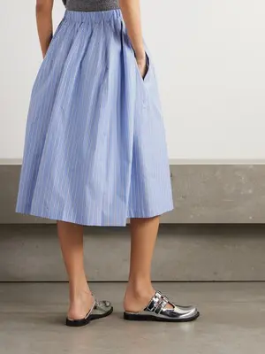 Marni Pleated Striped Cotton-poplin Midi Skirt