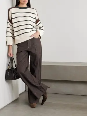 Brunello Cucinelli Bead-embellished Striped Cotton Sweater - Neutrals