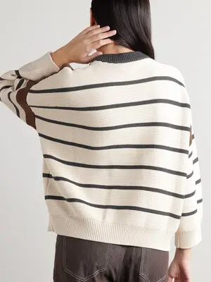 Brunello Cucinelli Bead-embellished Striped Cotton Sweater - Neutrals